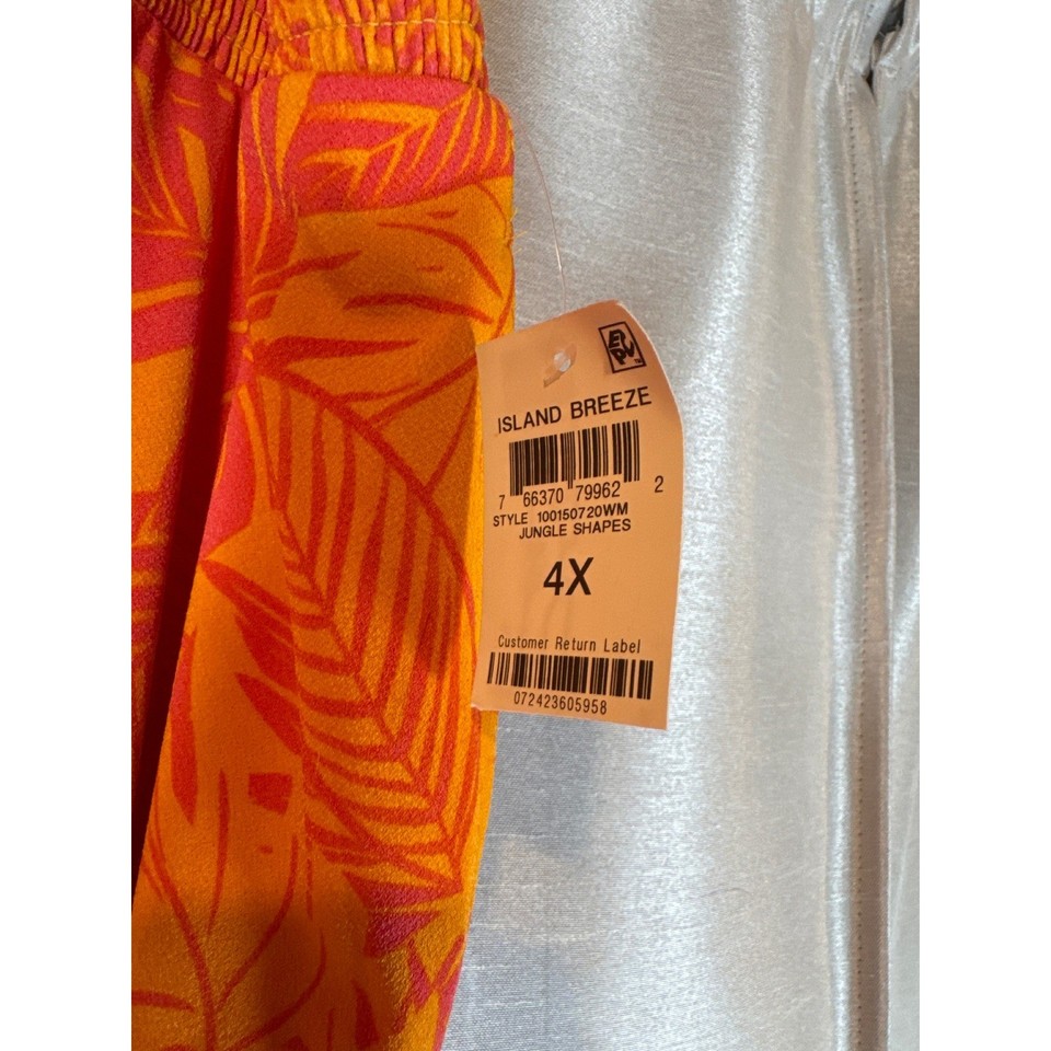 Bar III Women's 4X Orange Pink Jungle Shapes Wide Leg Smocked Waist ...