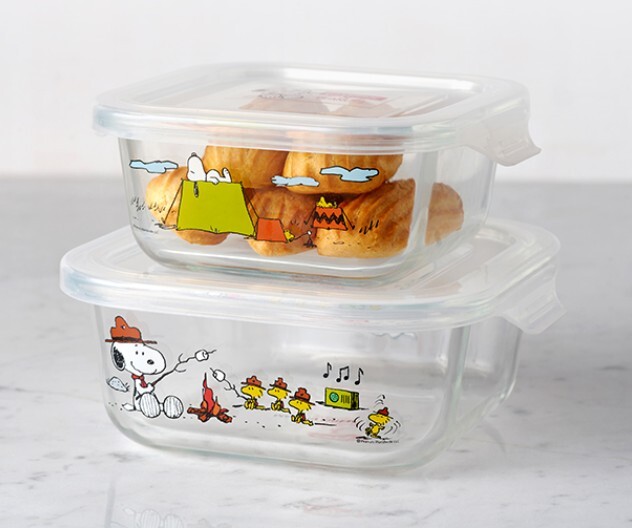 Pyrex Peanuts Snoopy Glass Storage Heat Resistant Containers Square 2p ...
