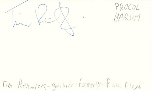 Tim Renwick Guitars Pink Floyd Procol Harum Rock Band Signed Index Card ...