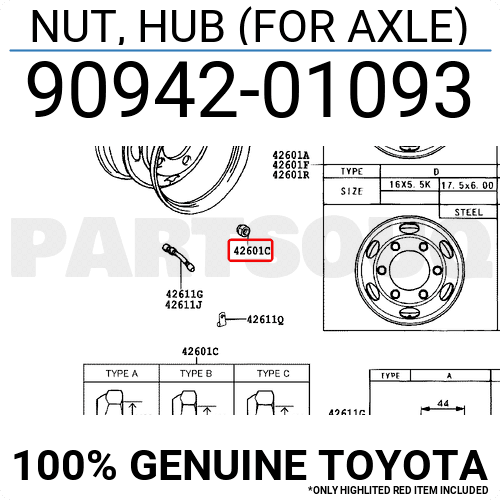 9094201093 Genuine Toyota NUT, HUB (FOR AXLE) 90942-01093 | eBay