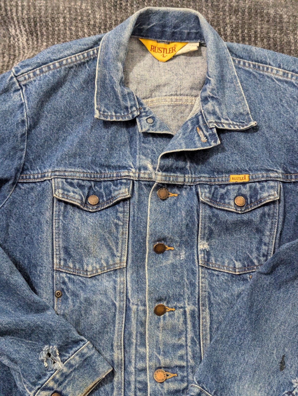 Vintage Rustler Denim Trucker Jacket Size Large - Gem