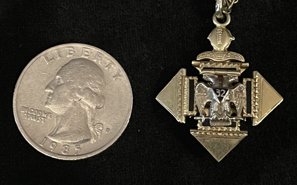 14k Gold Scottish Rite Masonic Fob 32 Degree KNIGHTS Templar Tri-fold ...