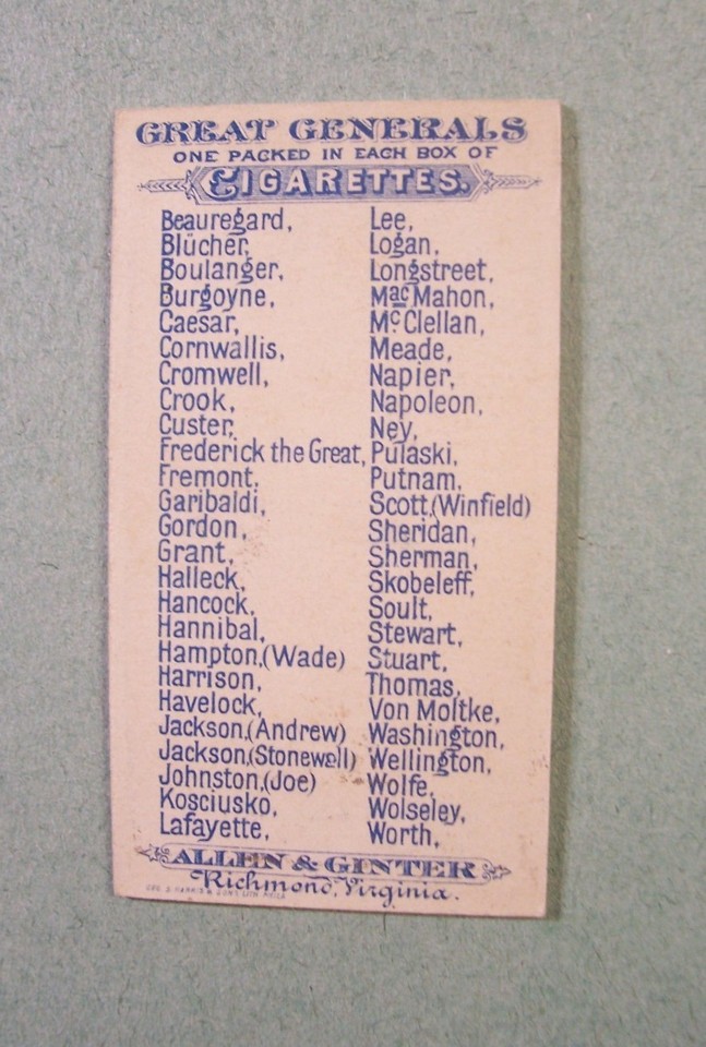 GREAT GENERALS (N15) ALLEN & GINTER TOBACCO CARD- WASHINGTON | eBay