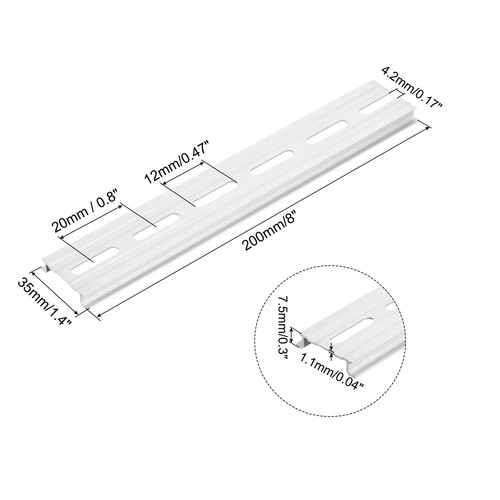 DIN Rail Slotted Aluminum Mounting Guide 8" x 1.4" x 0.3" Pack of 20 ...