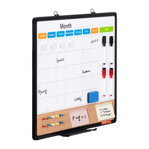 VEVOR 24"x18" Monthly Calendar Whiteboard & Cork Board Combo with ...