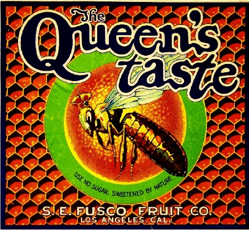 Los Angeles The Queen's Taste Honey Bee Orange Citrus Fruit Crate Label ...