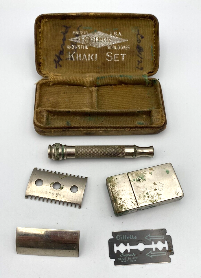 Antique Authentic WWI US Military Gillette Khaki Shaving Kit 2nd ...