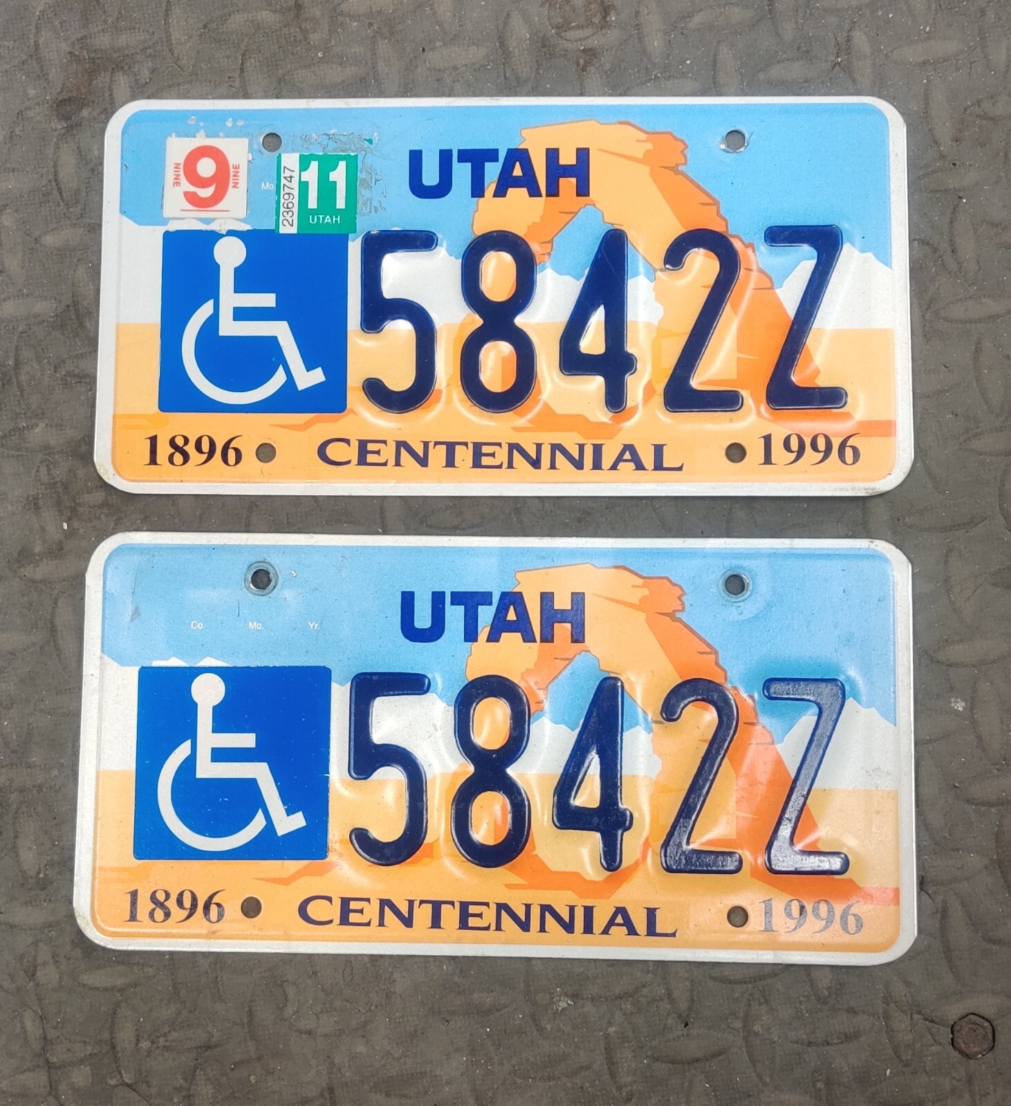 1896 -1996 Utah License Plate Pair Handicap Wheelchair Centennial Arch ...