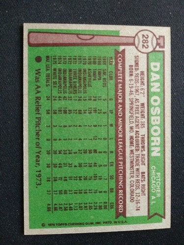 1976 Topps Baseball Card # 282 Dan Osborn RC - Chicago White Sox (NM ...