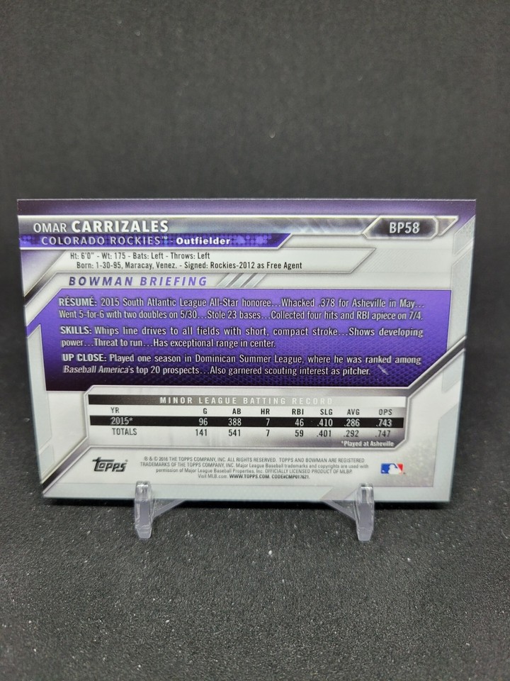 Omar Carrizales 2016 1st Bowman Prospect BP58 | eBay