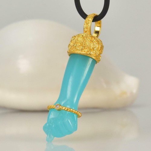Gold Vermeil Sterling Mano Fico Figa Pendant Carved Chalcedony Diamond ...