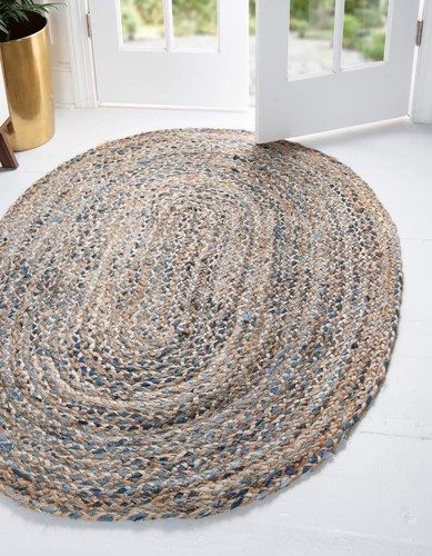 Braided Chindi Collection Casual Modern Blue Oval Rug 2' 0 X 3' 0 ...