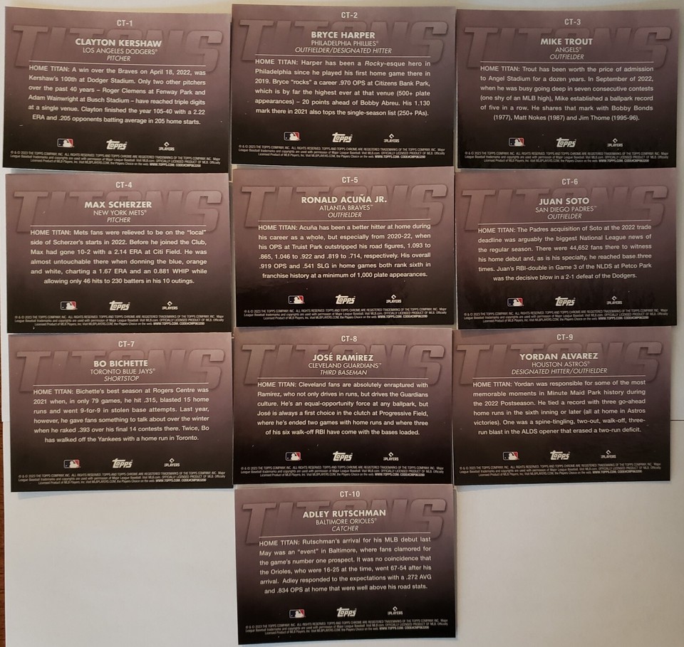 2023 Topps Chrome TITANS Baseball Complete Insert Set - 10 Cards - #CT ...