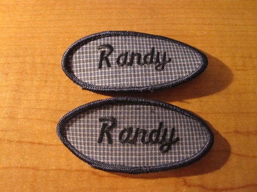 (2) RANDY Uniform Name Tag Embroidered Cloth PATCH Service Station ...