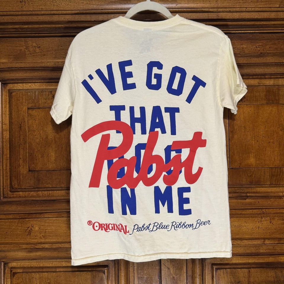 Pabst Blue Ribbon Shirt Mens Small Cream Dog Graphic Rose Novelty Beer ...