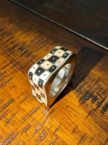 Modernist Blazko Jewelry Black & White Checkered Ring Size 7.5 Poland ...