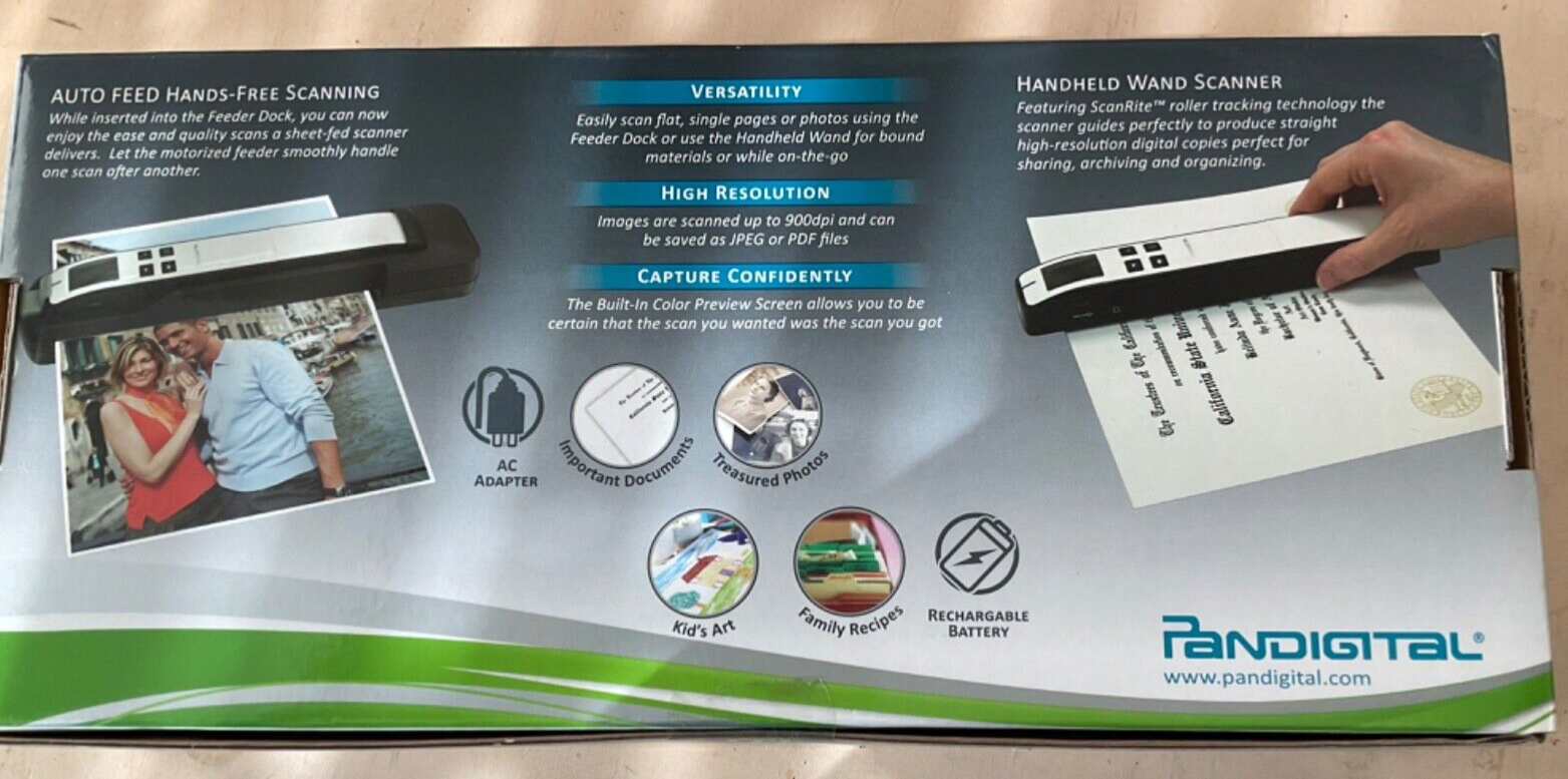 New Pandigital Handheld Wand Document Scanner with Feeder Dock Blue ...