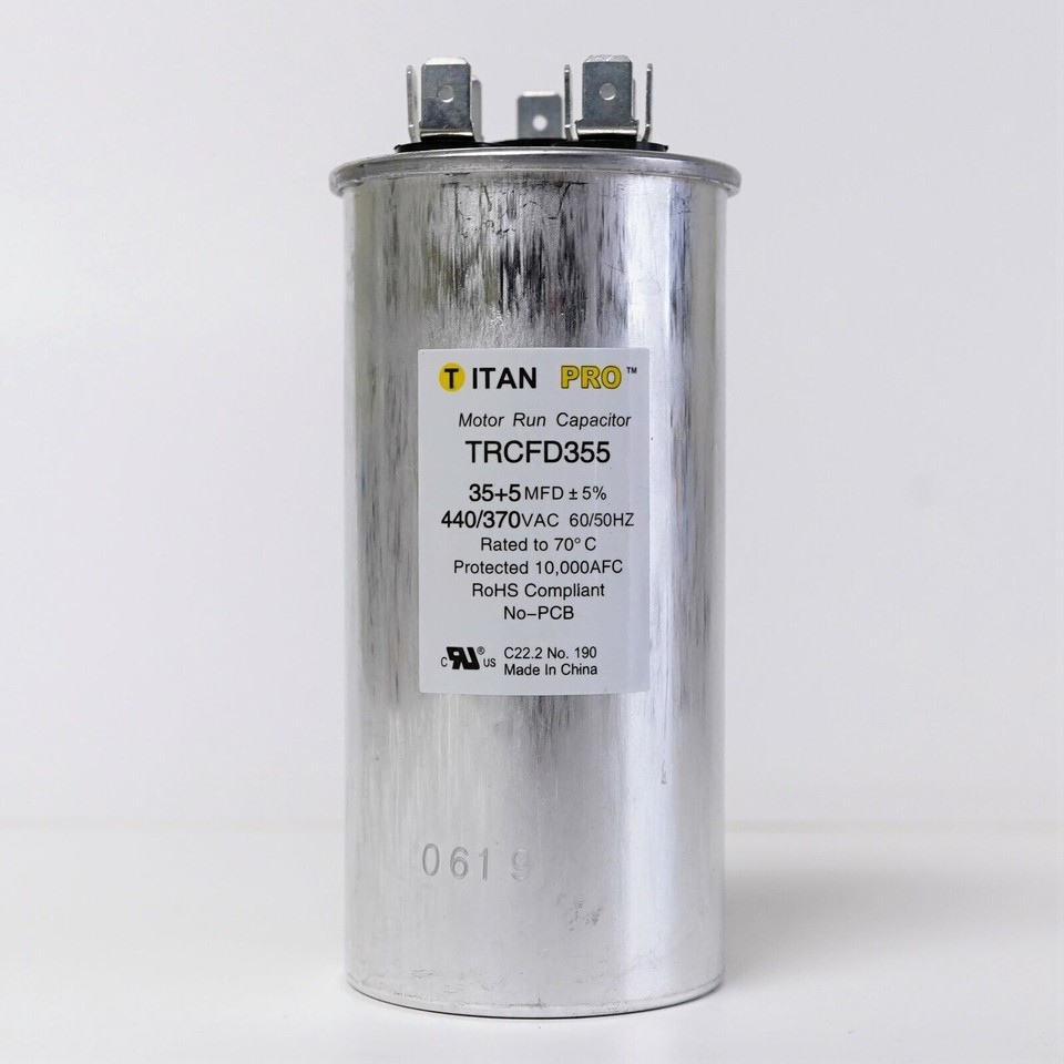TitanPro TRCFD355 HVAC Round Dual Motor Run Capacitor. 35/5 MFD/UF440 ...