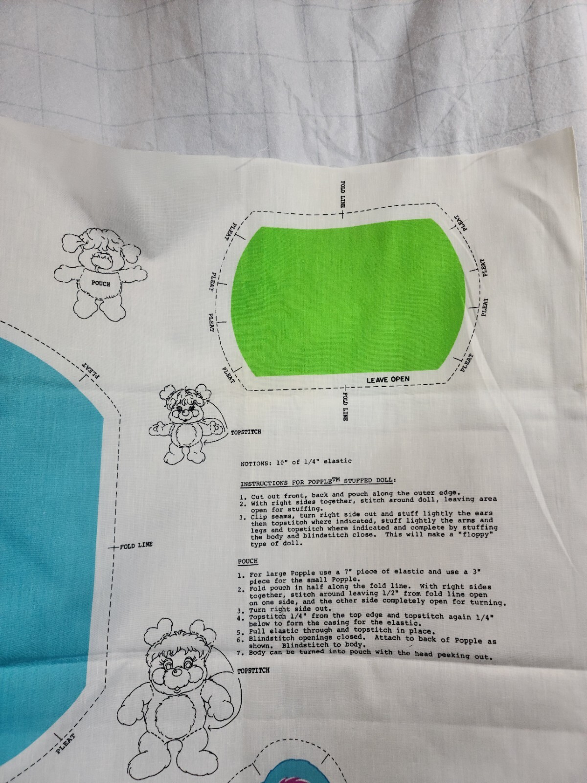 PC Popples & Putter Popple Cut & Sew Fabric Craft Panel/1986 UNCUT ...