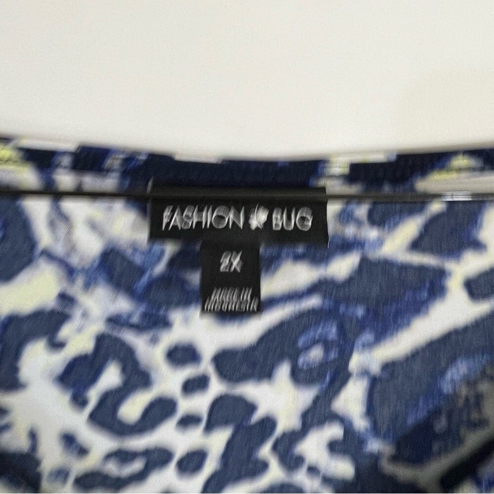 Fashion Bug Ruched Tunic Blouse 2X Stretchy Leopard Print Blue Neon ...