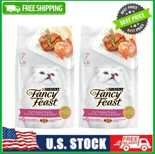 2 Bags Fancy Feast Dry Cat Food, Filet Mignon Flavor With Real Seafood ...