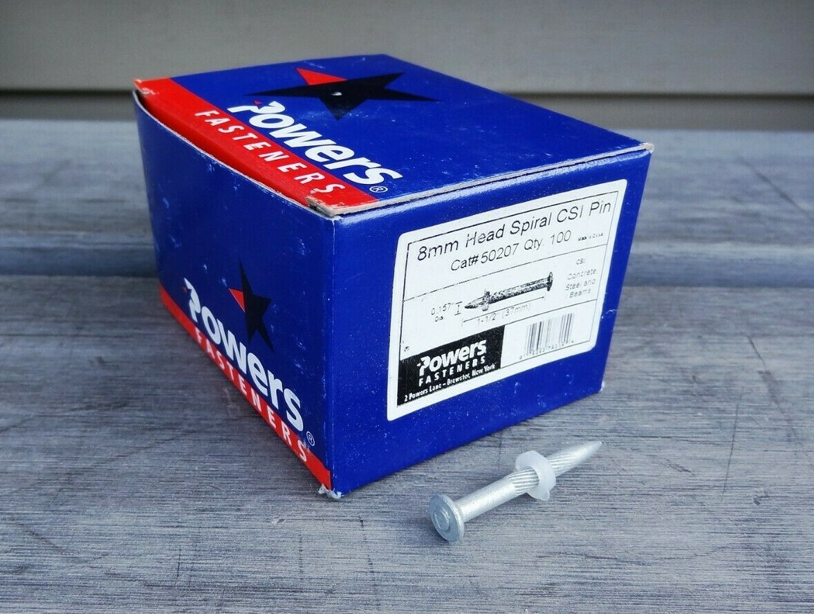 Powers Fasteners 50207 Size 1-1/2" 8mm Head Spiral CSI Drive Pin ~ 100 ...