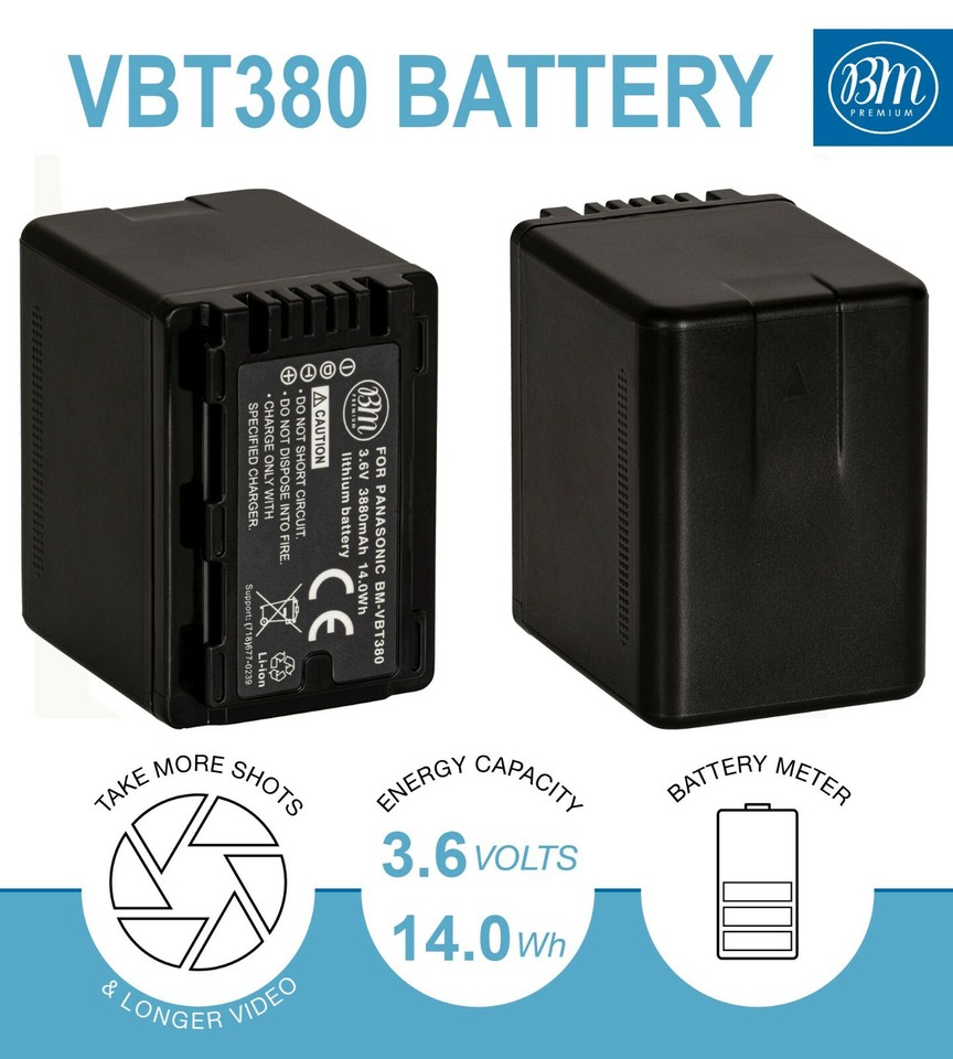 BM VW-VBT380 Battery for Panasonic HC-V110 HC-V130 HC-V160 HC-V180 HC ...