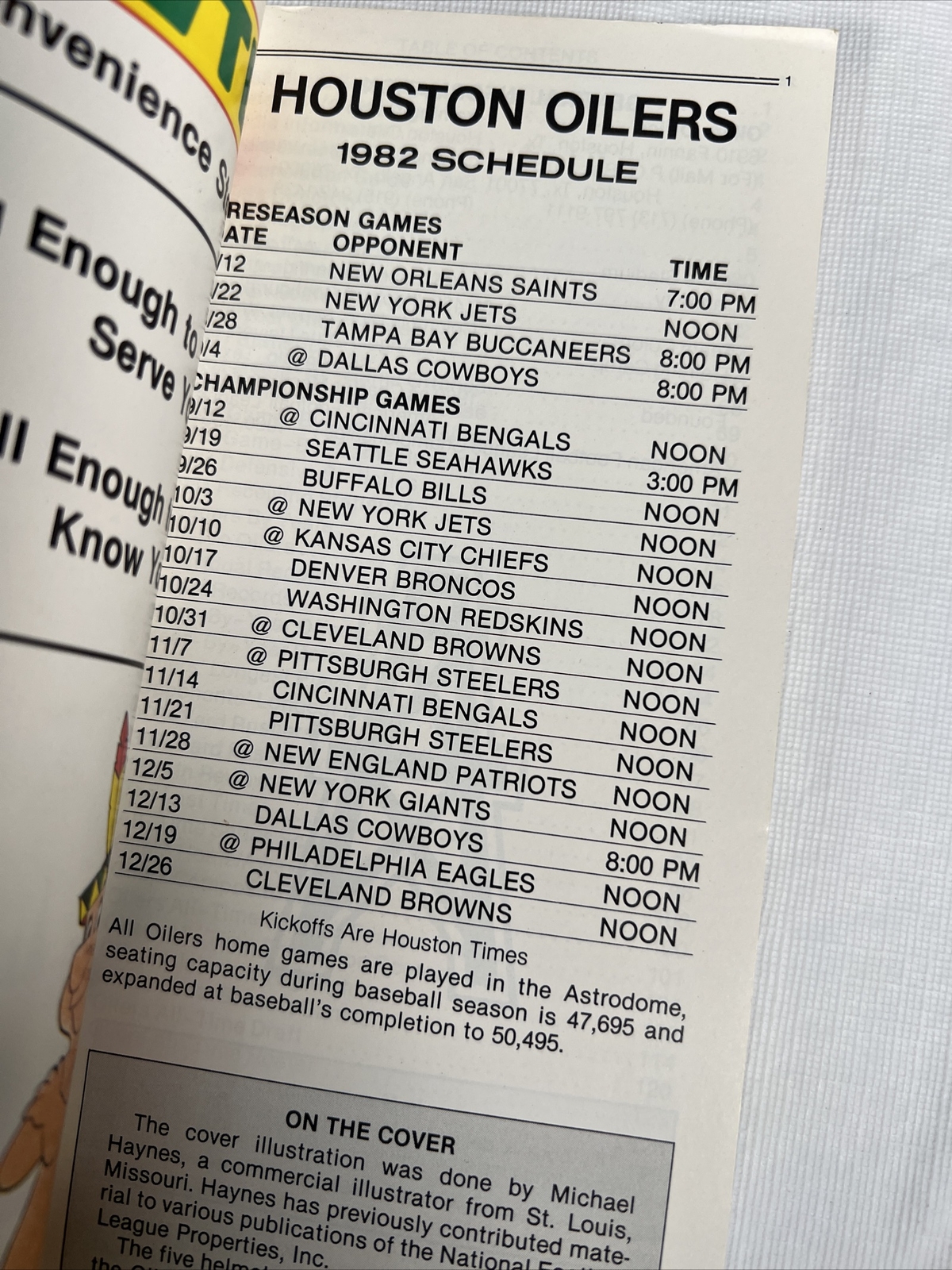 1982 HOUSTON OILERS NFL Media Guide Yearbook KEN STABLER Earl CAMPBELL ...