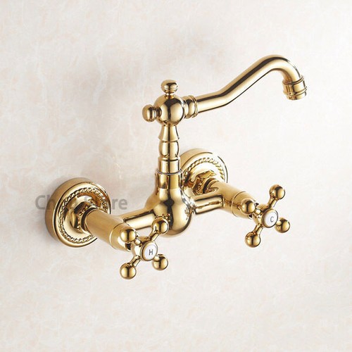 Luxury Solid Gold Kitchen Faucet Swivel Vessel Wall Mount Bridge Water ...