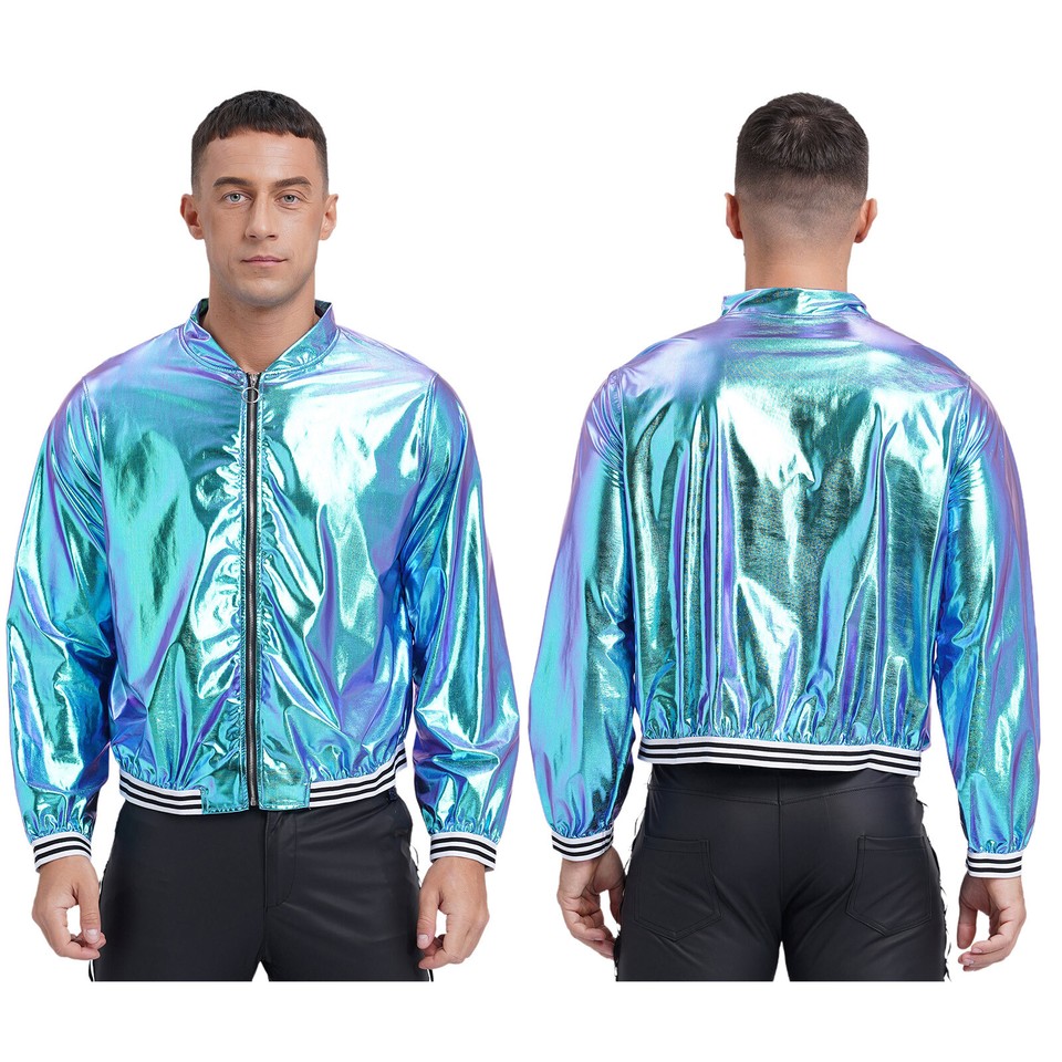 Men Jacket Party Outerwear Metallic Coat 79s Disco Costume Glitter Tops ...
