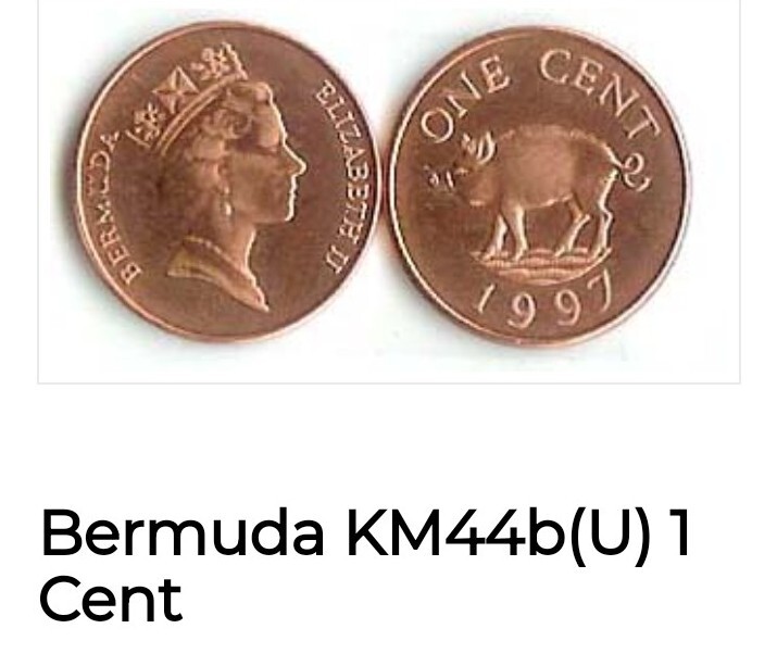 LOT OF 50: BERMUDA 1 CENT 1997. QUEEN ELIZABETH II & PIG. ANIMAL COINS ...