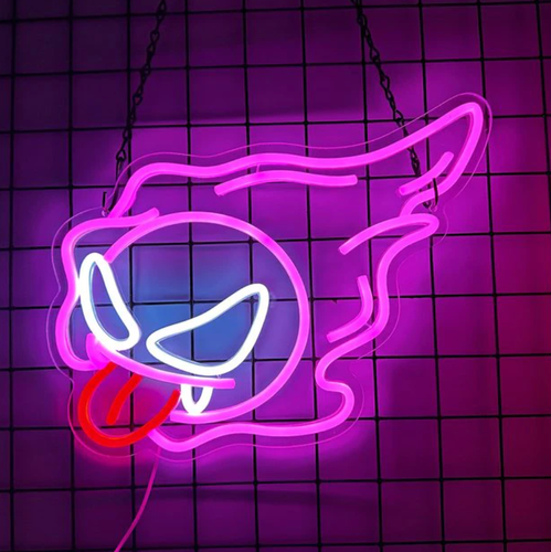 GASTLY NEON LIGHTS LED SIGN ANIME Computer Room Wall Decor CARTOON ...