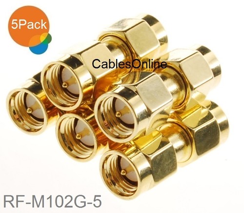 5-Pack SMA RF Adapter Male/Male Gold Coupler Gender Changer, RF-M102G-5 ...