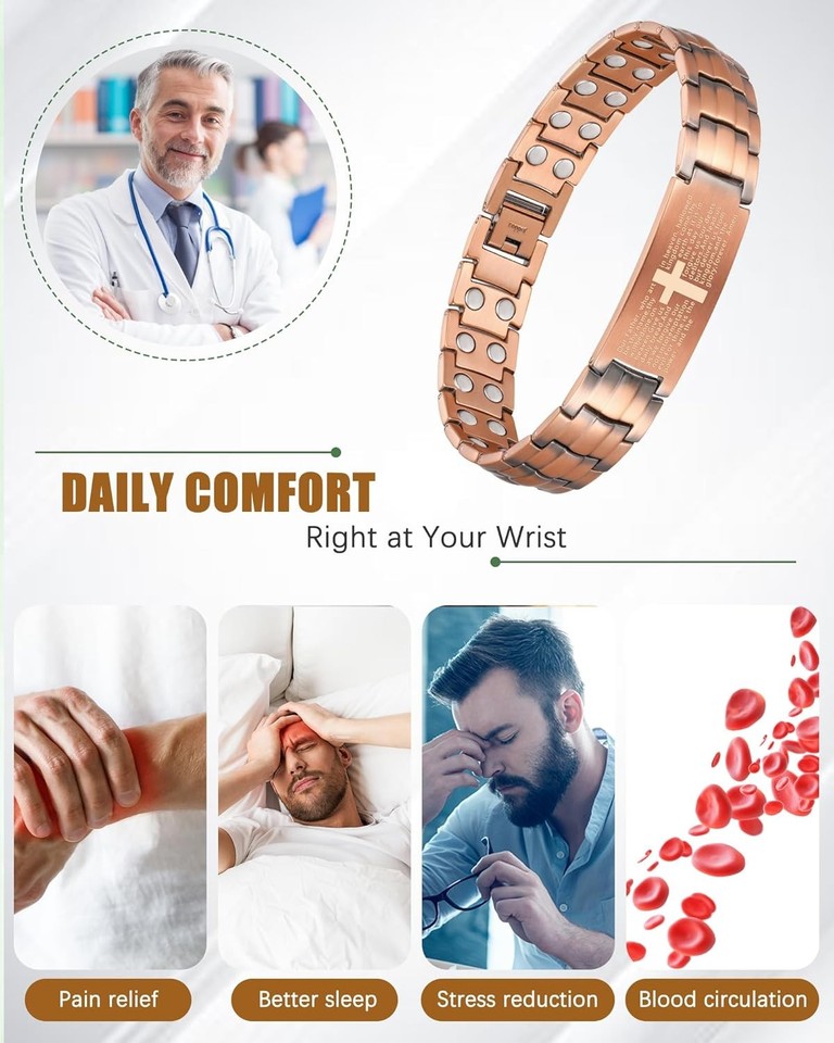 Men Women Bracelet Magnetic Therapy Arthritis Pain Relief Pure Solid ...