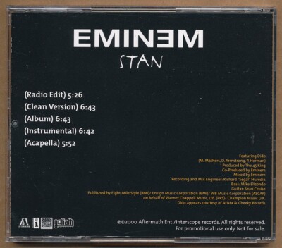 Eminem feat. Dido - Stan RARE promo radio only CD single w/ versions ...