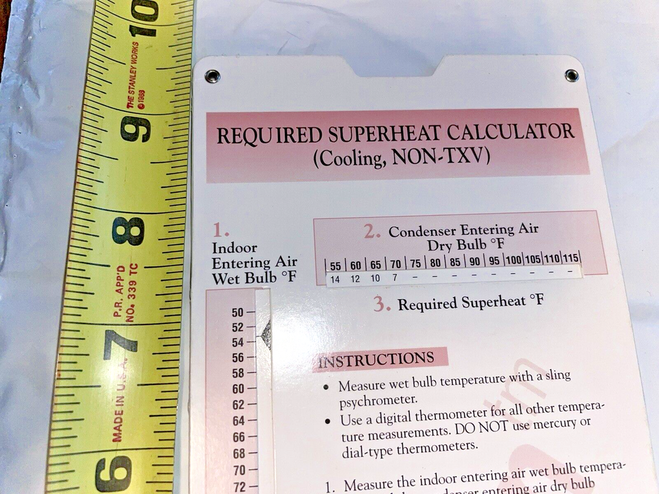 SUBCOOLING SLIDE RULE CALCULATOR 1998 PROPER AIRFLOW RANGE 6 CHANGES ...