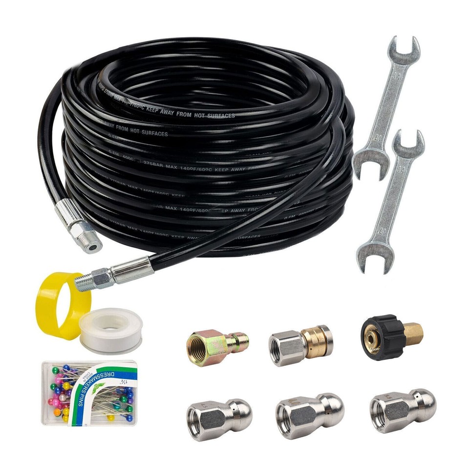 Sewer Jetter Nozzles Kit 100FT Drain Cleaning Hose for Pressure Washer ...