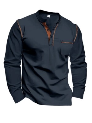 Premium Long Sleeve Henley T-Shirt Soft Breathable Comfy Blue T Shirt ...