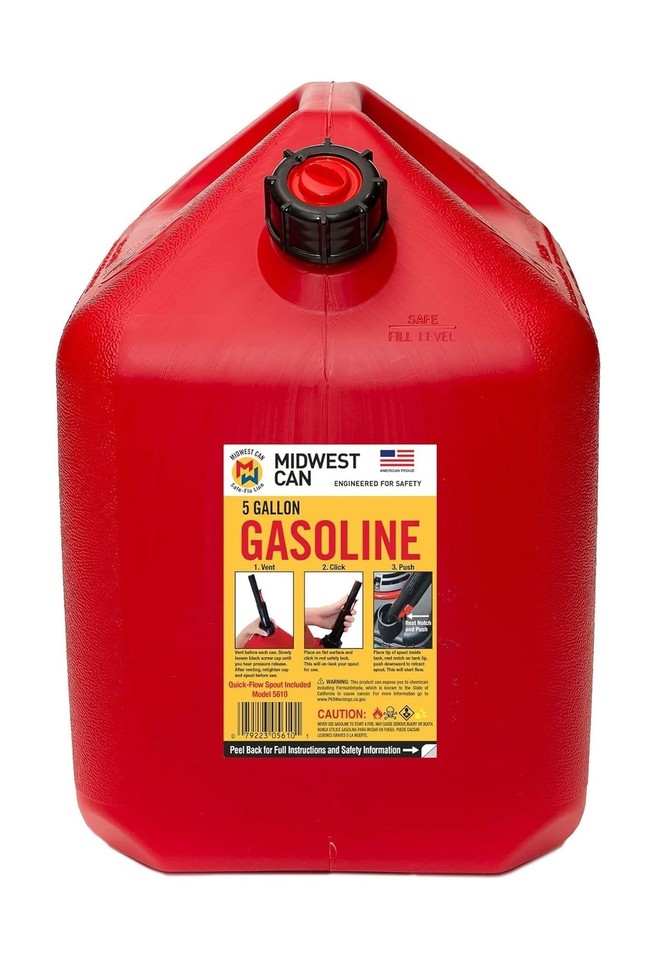 Midwest Can Company 5610 5 Gallon Gas Can Fuel Container Jugs w/Spout ...