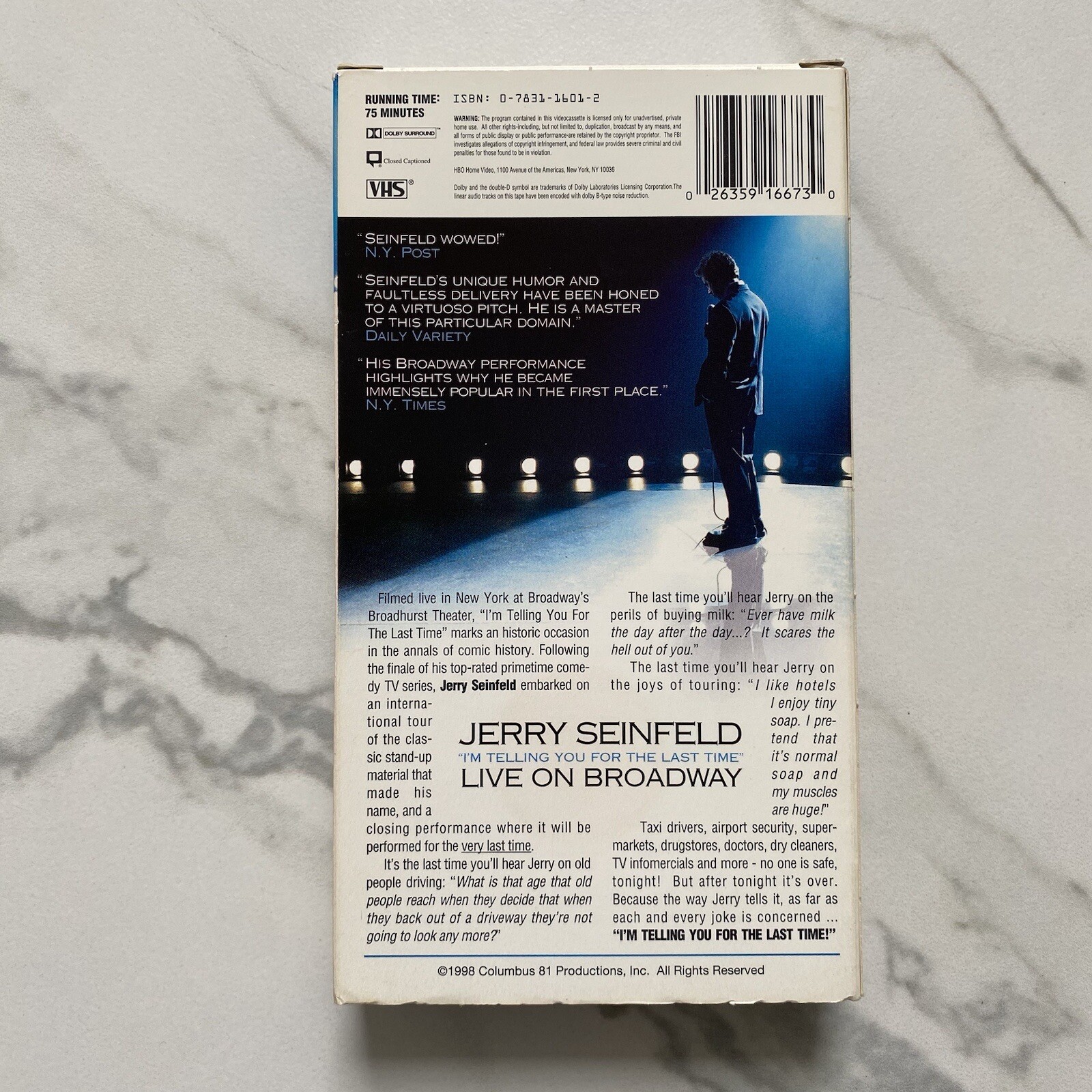 Vintage 1998 Jerry Seinfeld Live on Broadway VHS Tape Stand Up Comedy ...