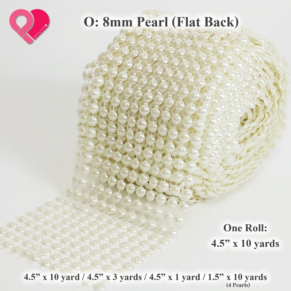 4.75" Diamond Square Pearl Flower Bead Mesh Wrap Crystal Rhinestone ...