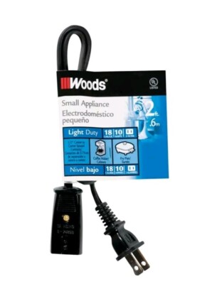 Woods Mini Plug Small Appliance Cord 18 Gauge 10 Amps Fry Pan Coffee ...