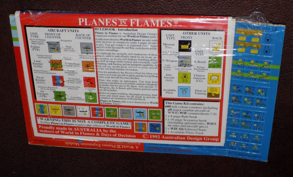 Planes In Flames 1992 ADG Games A World in Flames Expansion Module ...