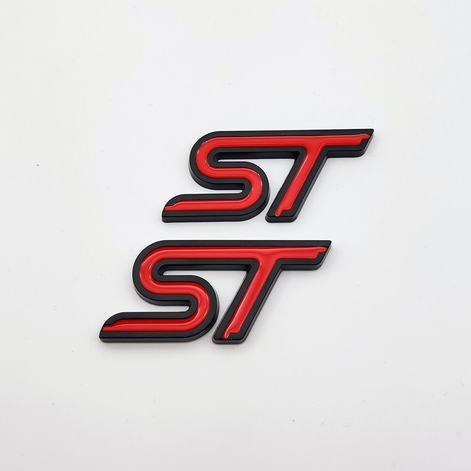 Black Red ST Logo Front Grille Emblem + Car Lid Bagde Metal Sticker ...