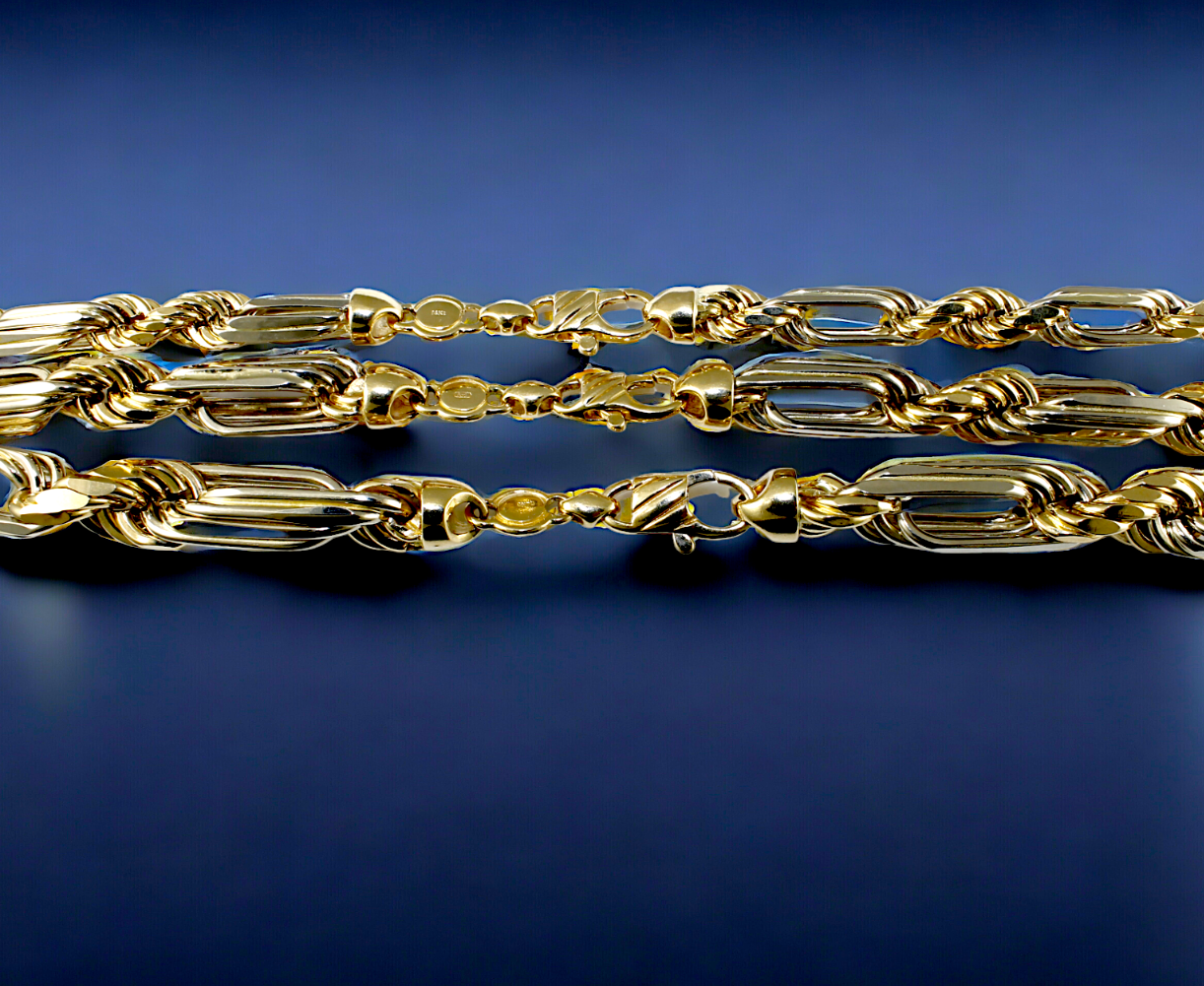 14K Two Tone Gold 10mm-12mm Milano Figaro Rope Chain Necklace Diamond ...