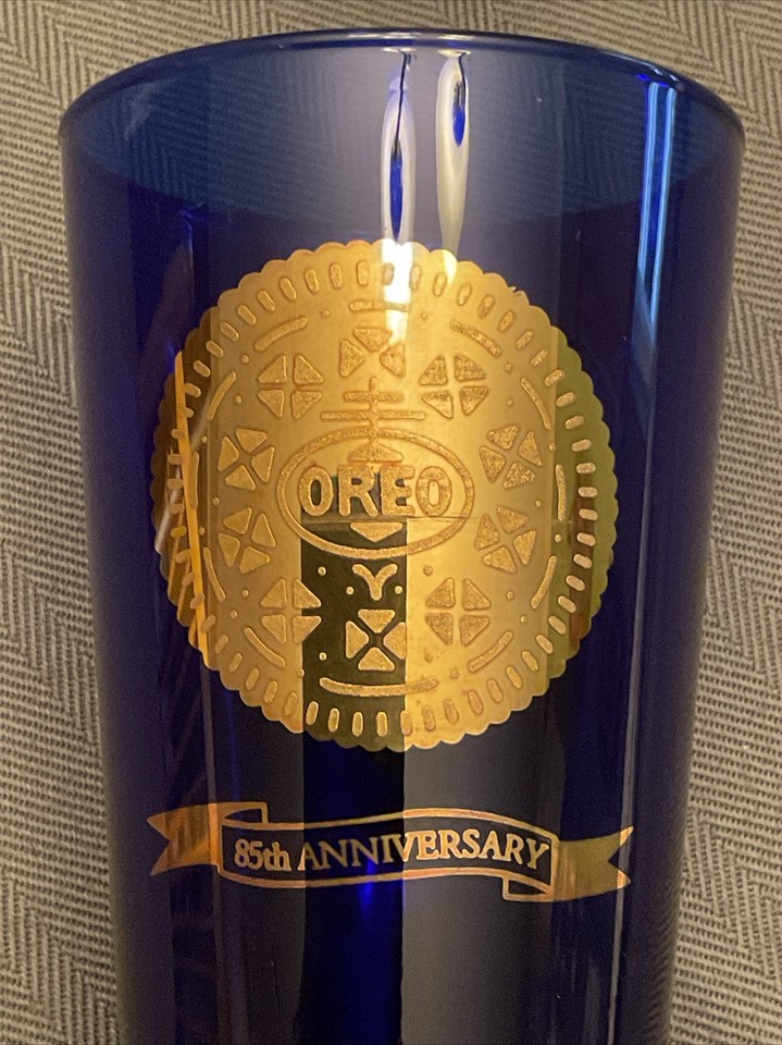 VINTAGE OREO COOKIES 85TH ANNIVERSARY COBALT BLUE DRINKING GLASS ...