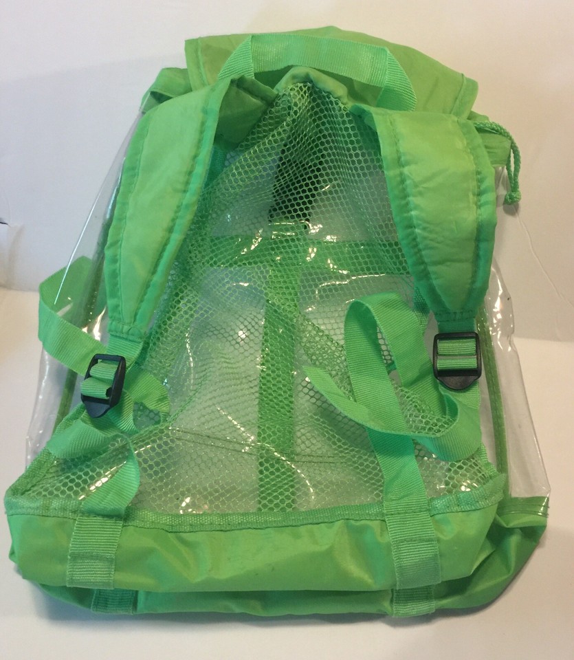 Clear Vinyl Backpack For Child Or Small Adult Green Zipper Pockets | eBay