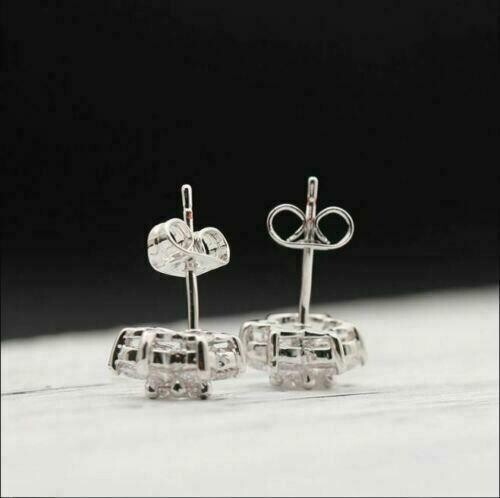 2Ct Round lab-created Diamond Stud Push Back Earring's 14k White Gold ...