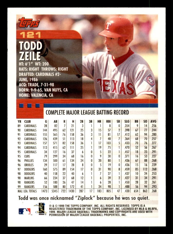 2000 Topps Todd Zeile #121 Texas Rangers | eBay