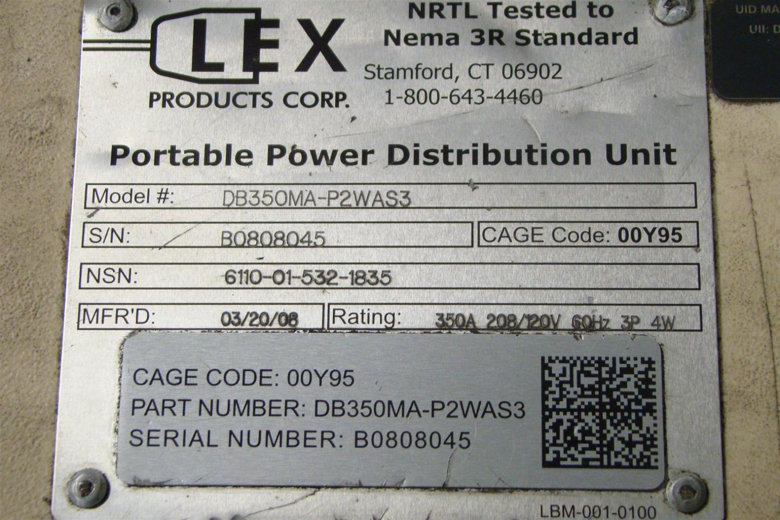 LEX 100kW Portable Power Distribution Unit 350A, 208/120v, 3P,4W ...